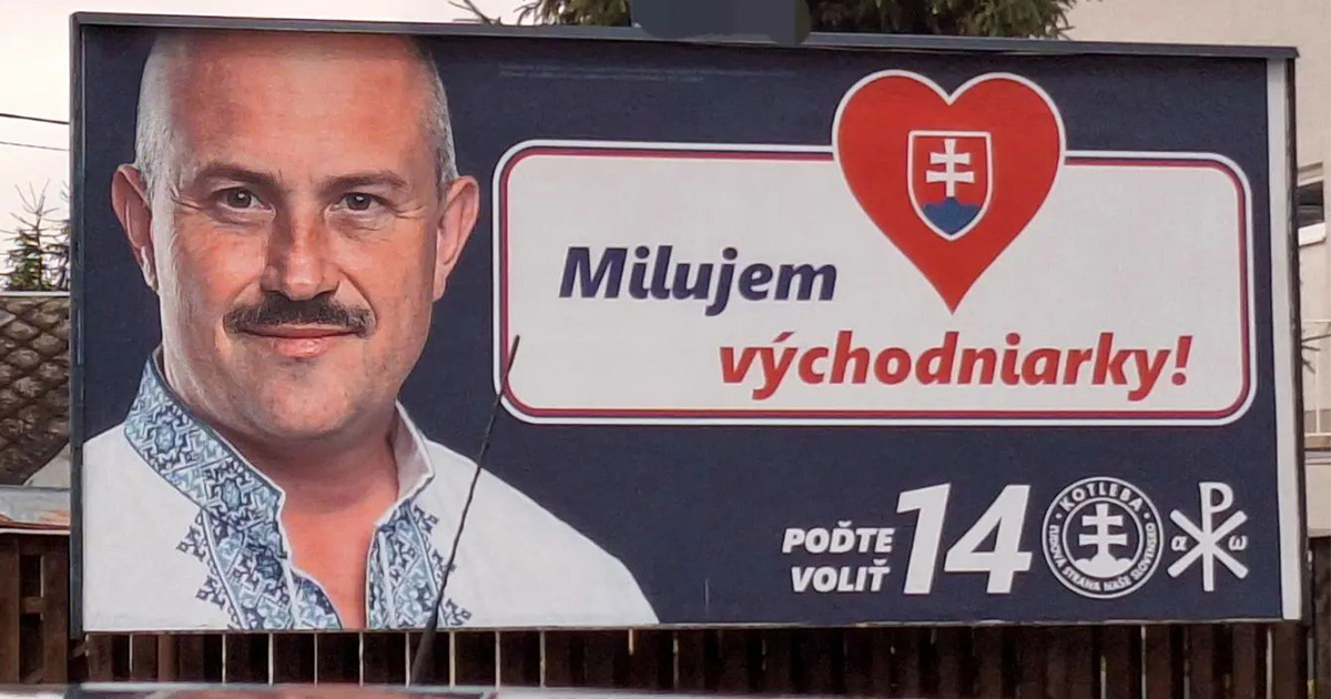 Kotleba na billboarde "miluje východniarky". V košeli z Ukrajiny ...